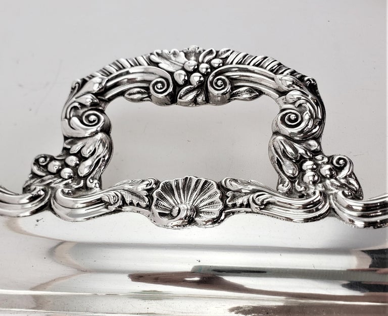 Antique Rectangular Silver Plated Serving Tray with Stylized Floral ...