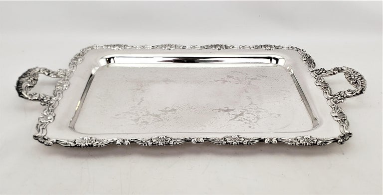 Antique Rectangular Silver Plated Serving Tray with Stylized Floral ...