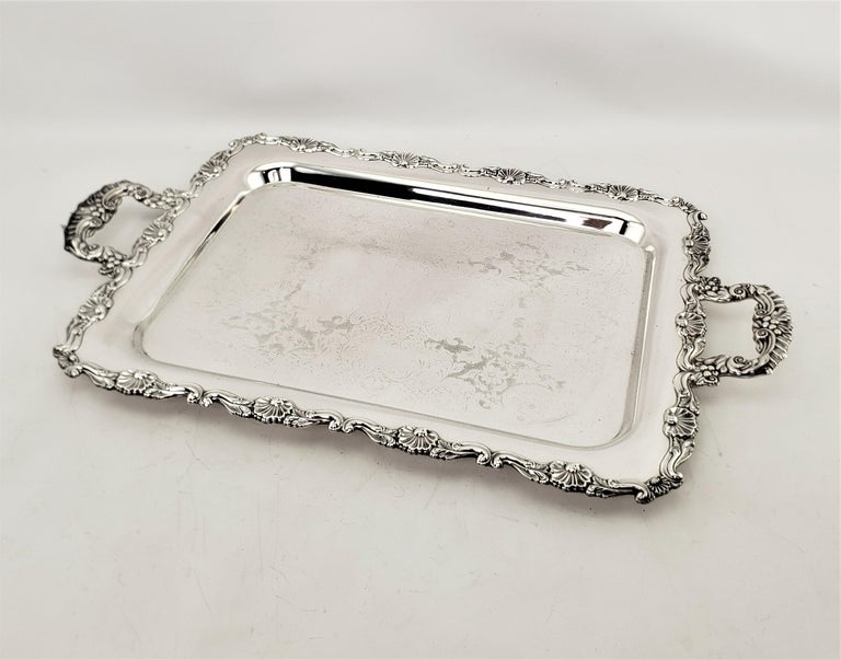 Antique Rectangular Silver Plated Serving Tray with Stylized Floral ...