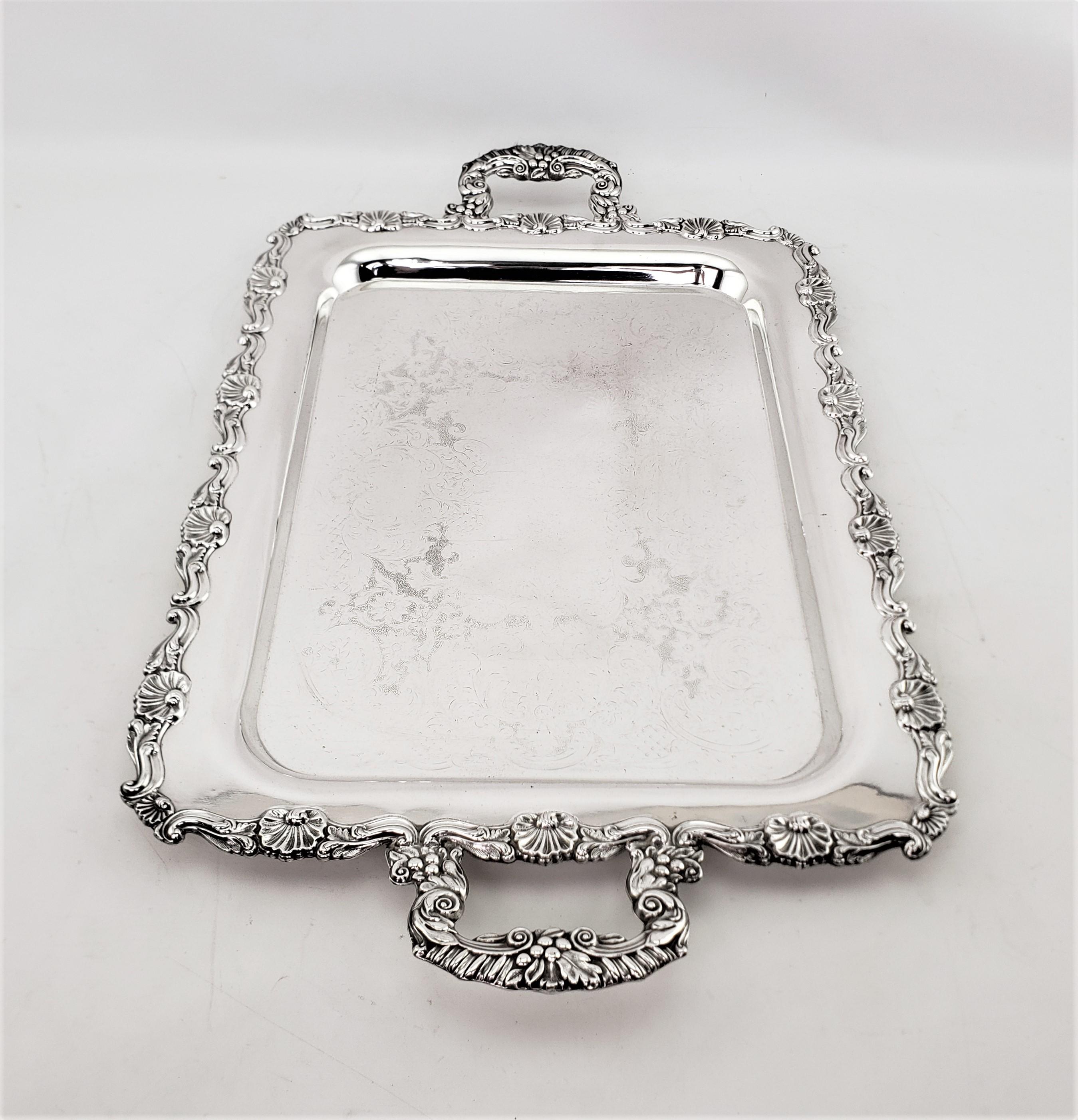Antique Rectangular Silver Plated Serving Tray with Stylized Floral ...