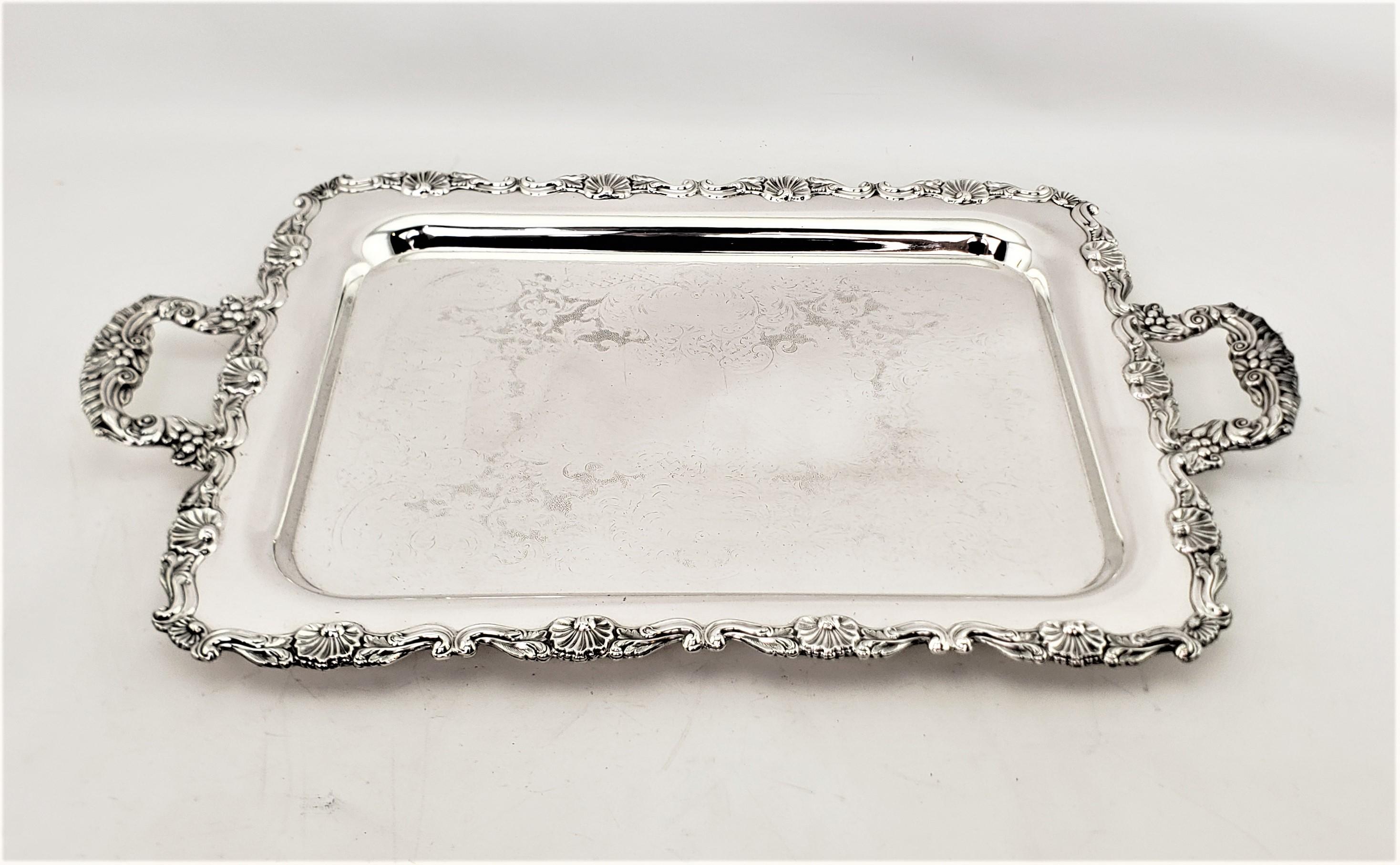 Antique Rectangular Silver Plated Serving Tray with Stylized Floral ...