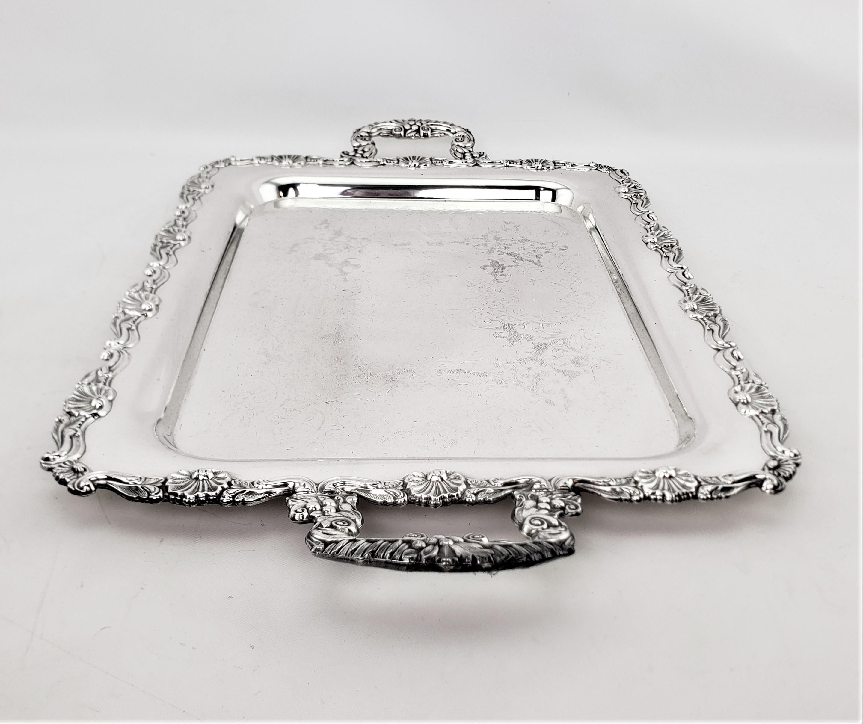 Antique Rectangular Silver Plated Serving Tray with Stylized Floral ...
