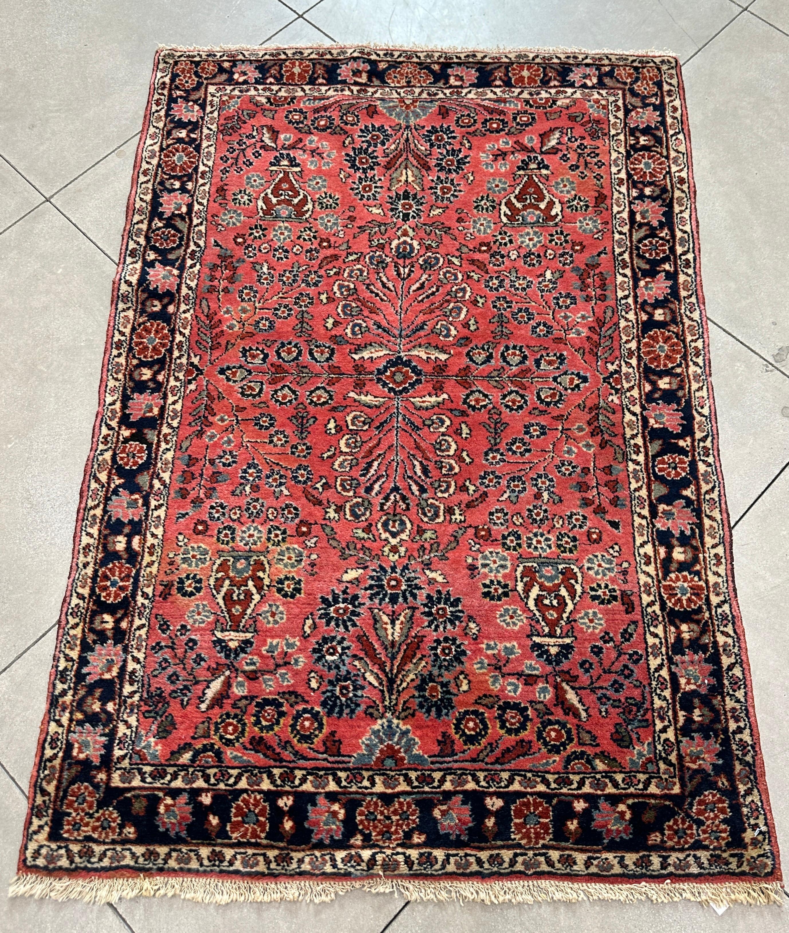 Antique Red and Blue Persian Accent Rug For Sale at 1stDibs