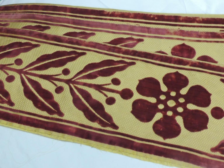 Antique Red and Gold Silk and Velvet Decorative Trim For Sale at 1stDibs