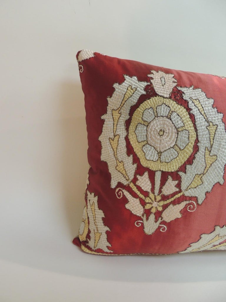 Antique Red and Green Silk Embroidered Applique Long Bolster Decorative ...