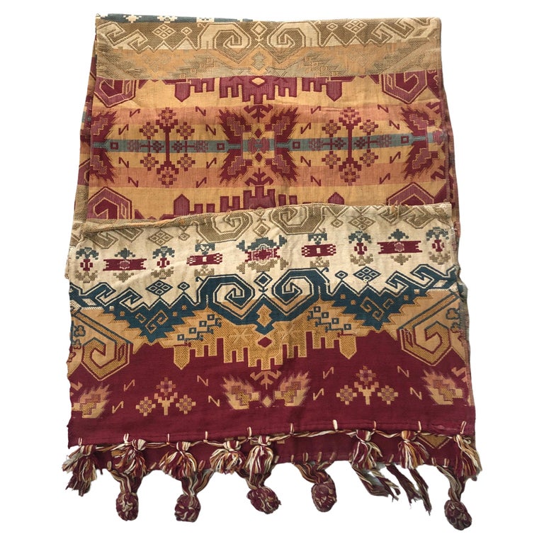 Antique Red and Yellow Long Throw or Table Runner For Sale at 1stDibs