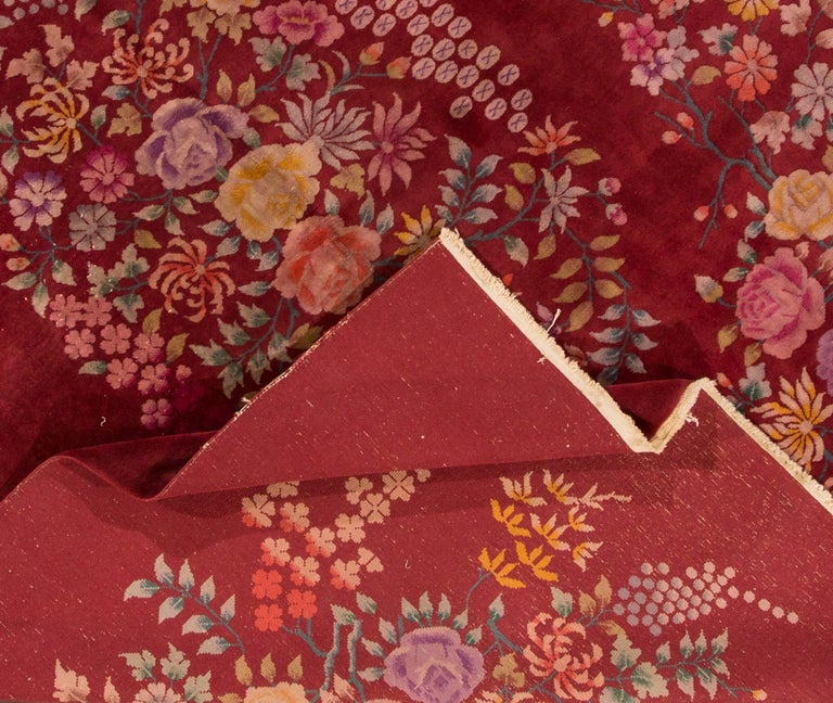 Antique Red Chinese Art Deco Rug For Sale at 1stDibs