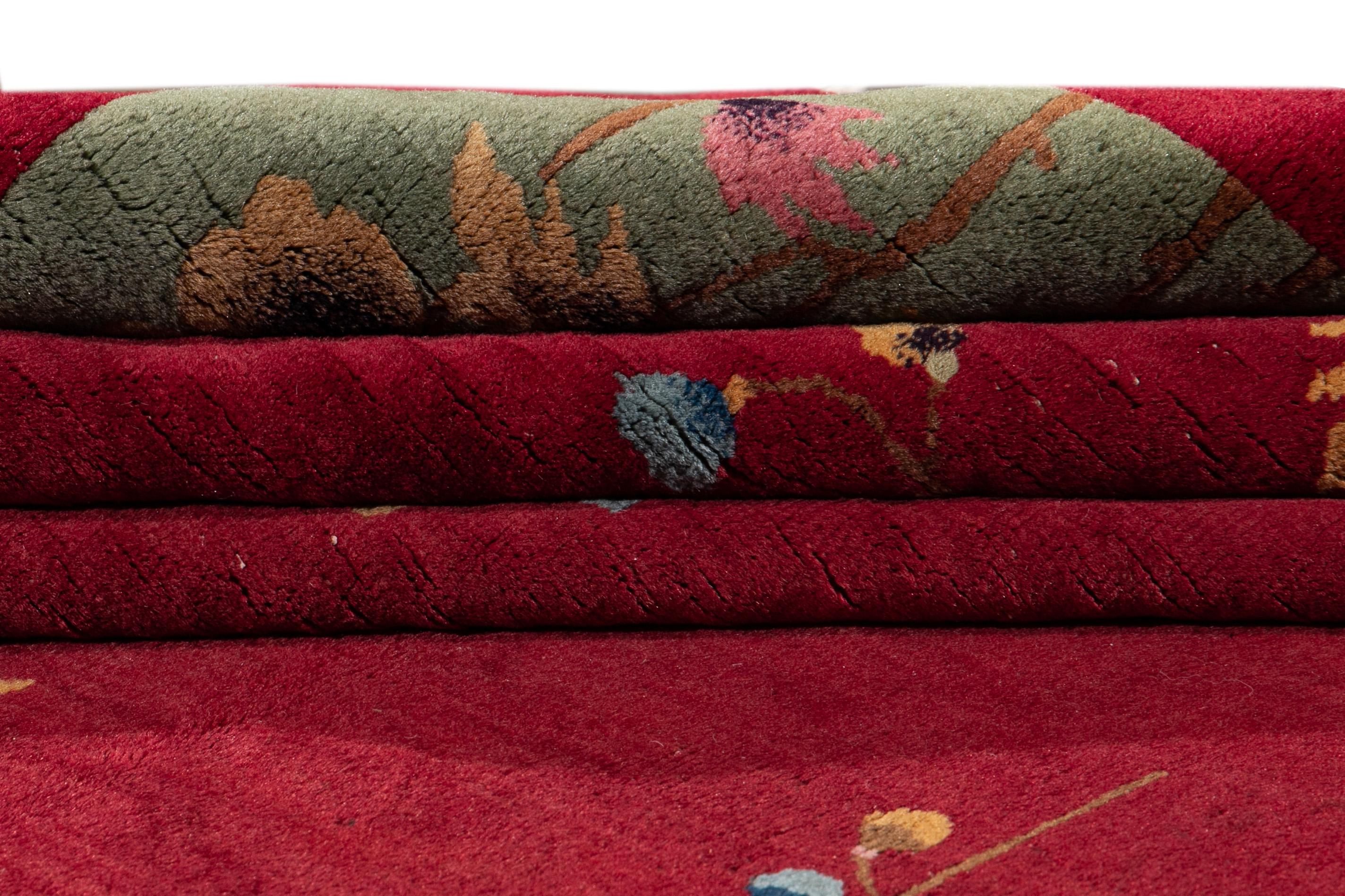 Antique Red Chinese Art Deco Wool Rug For Sale at 1stDibs | red chinese rug