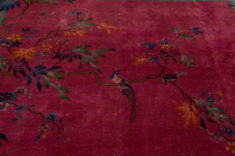 Antique Red Chinese Handmade Wool Rug For Sale at 1stDibs