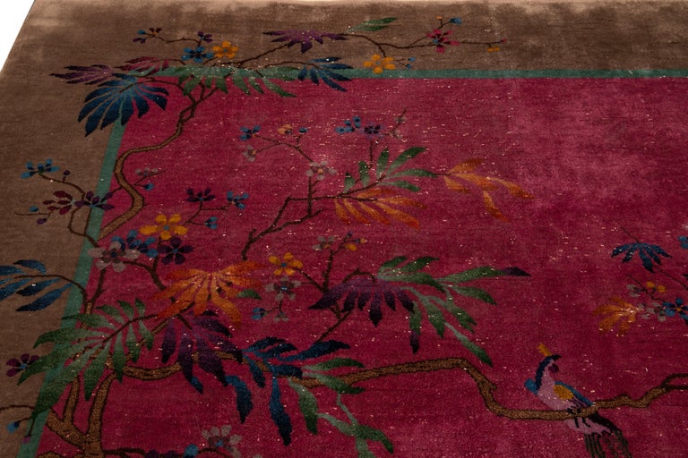 Antique Red Chinese Handmade Wool Rug For Sale at 1stDibs