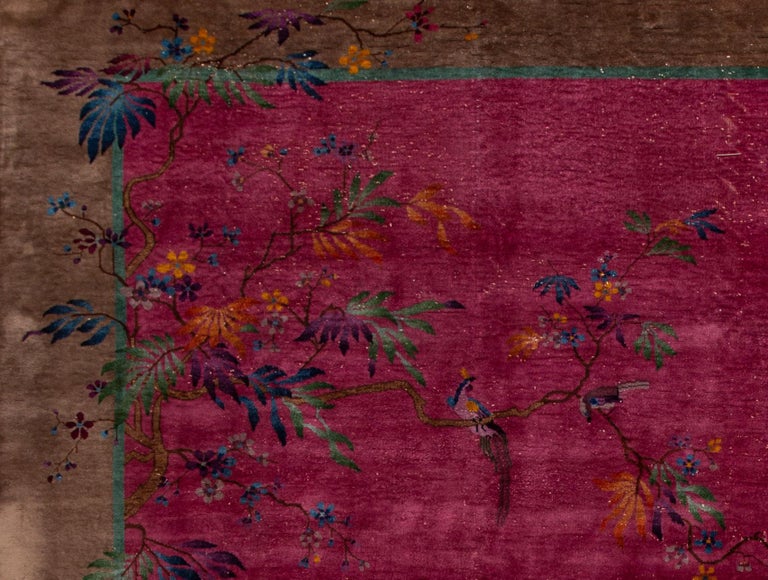Antique Red Chinese Handmade Wool Rug For Sale at 1stDibs