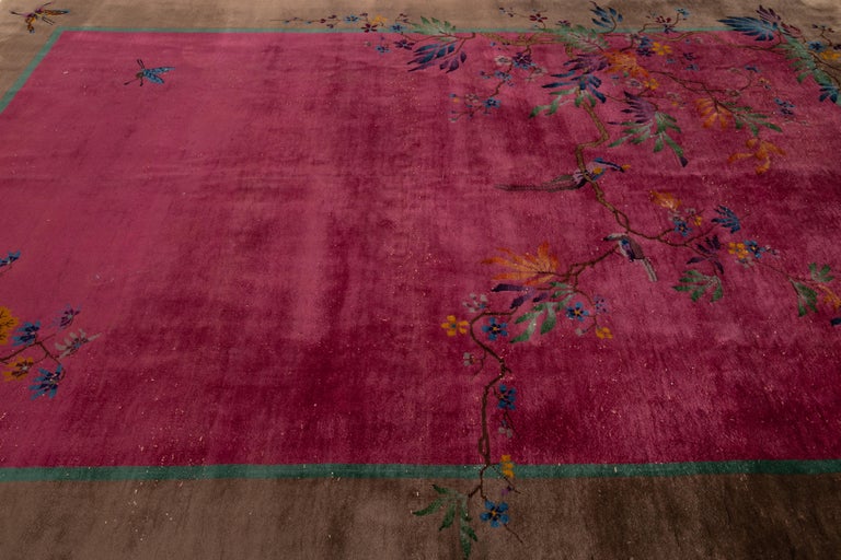Antique Red Chinese Handmade Wool Rug For Sale at 1stDibs