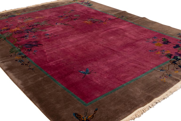 Antique Red Chinese Handmade Wool Rug For Sale at 1stDibs