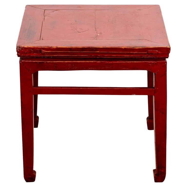 Antique Red Lacquered Chinese Side Table For Sale at 1stDibs