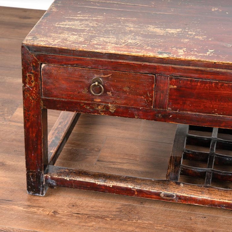 Antique Red Painted Coffee Table with Three Drawers from China For Sale ...