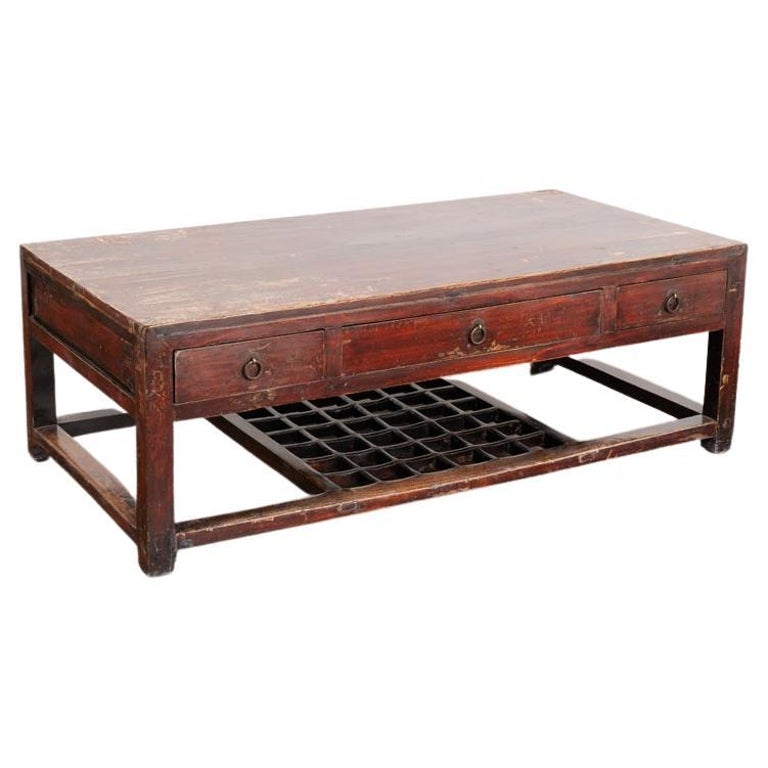 Antique Red Painted Coffee Table with Three Drawers from China For Sale ...