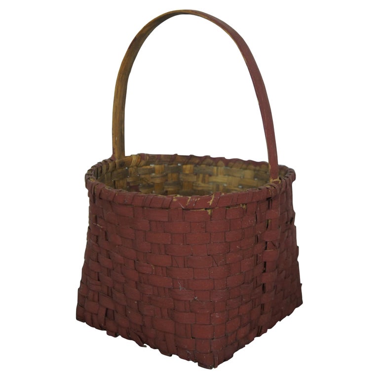 Antique Red Painted Woven Farmhouse Basket Country Kitchen Harvest ...