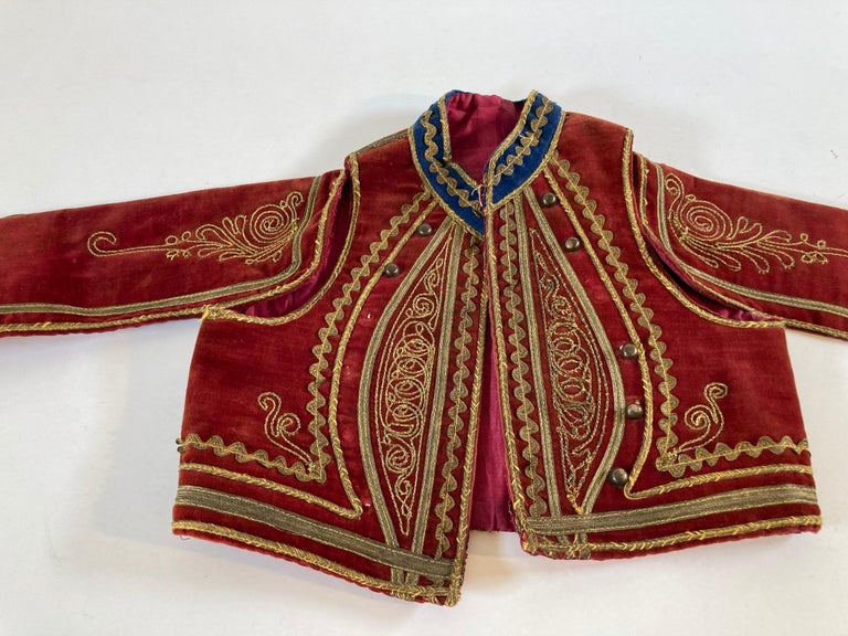 Antique Red Velvet Efe Zeybek Jacket Turkish Vest with Gold Embroidery ...