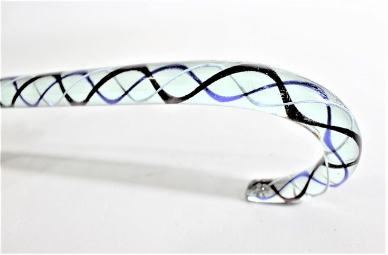 Antique Red White and Blue Swirled End of Day Glass Walking Stick or ...