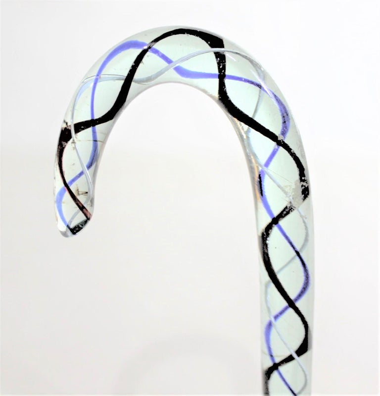 Antique Red White and Blue Swirled End of Day Glass Walking Stick or ...