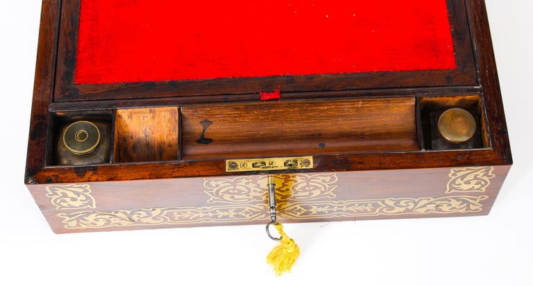 Antique Regency Brass Inlaid Boulle Writing and Stationery Slope, 19th ...