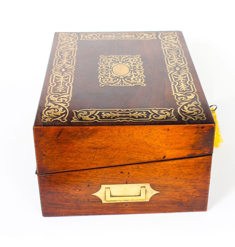 Antique Regency Brass Inlaid Boulle Writing and Stationery Slope, 19th ...
