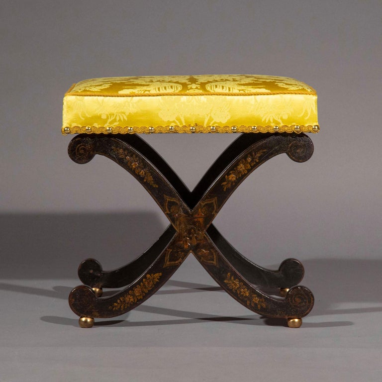 Antique Regency Chinoiserie X-Frame Stool at 1stDibs