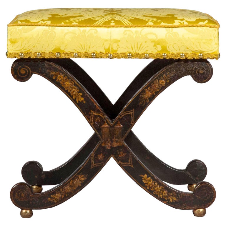 Antique Regency Chinoiserie X-Frame Stool at 1stDibs