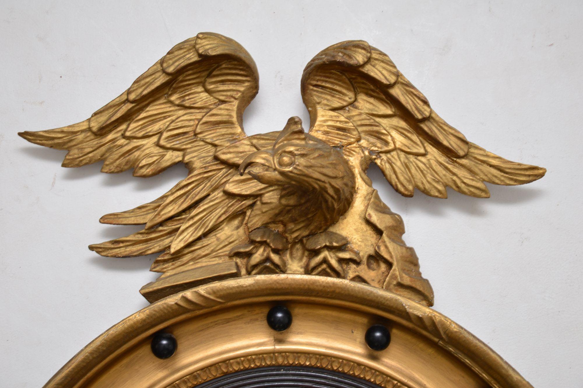 Antique Regency Gilt Wood Convex Eagle Mirror at 1stDibs