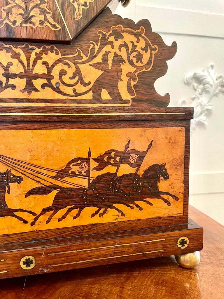 Antique Regency Inlaid Marquetry Mantel Clock For Sale at 1stDibs