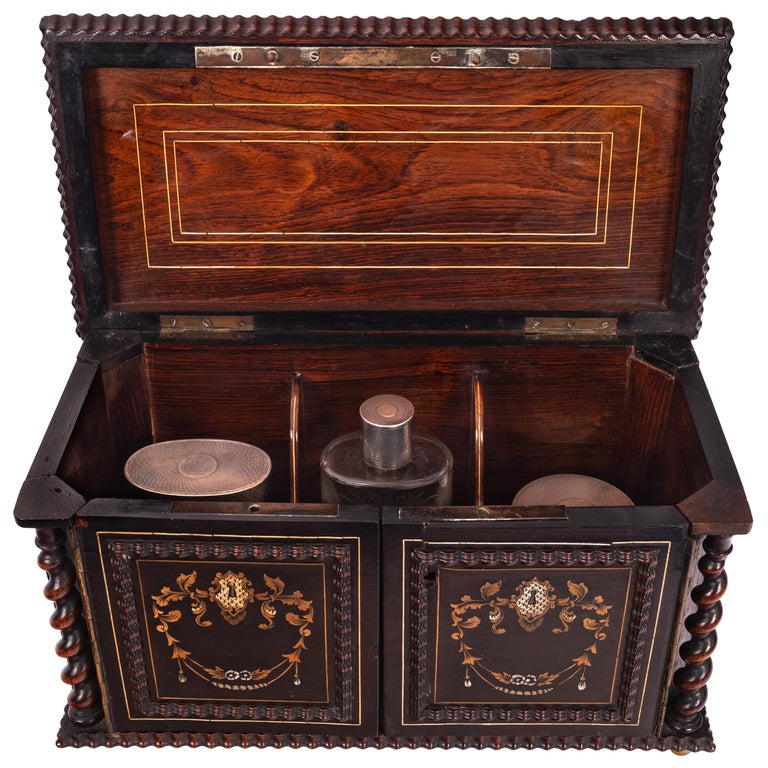 Antique Regency Inlaid Rosewood Silver Perfume Bottle Box Dressing Set ...