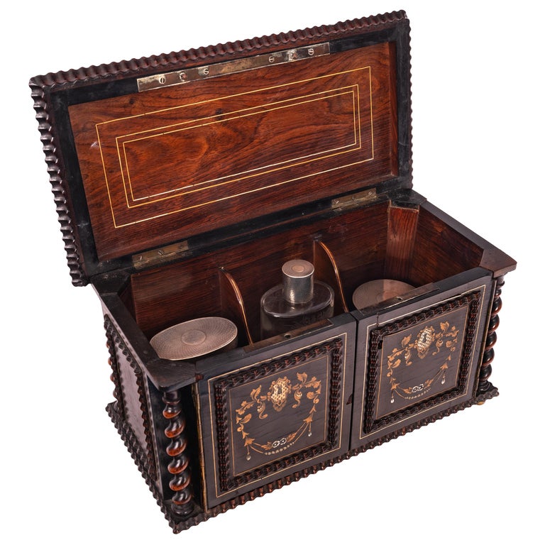Antique Regency Inlaid Rosewood Silver Perfume Bottle Box Dressing Set ...