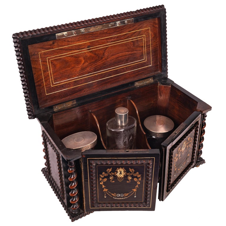 Antique Regency Inlaid Rosewood Silver Perfume Bottle Box Dressing Set ...