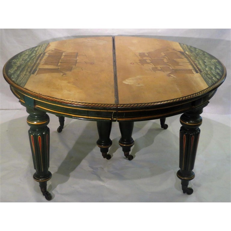 Antique Regency Period Breakfast Table with Nautical Ship Paintings at ...