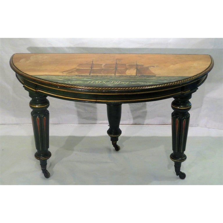 Antique Regency Period Breakfast Table with Nautical Ship Paintings at ...