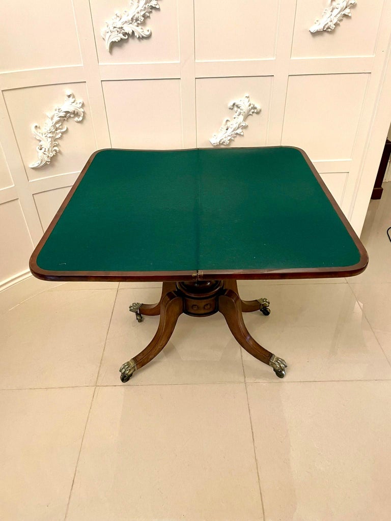 Antique Regency Quality Mahogany Fold Over Card Table For Sale at 1stDibs