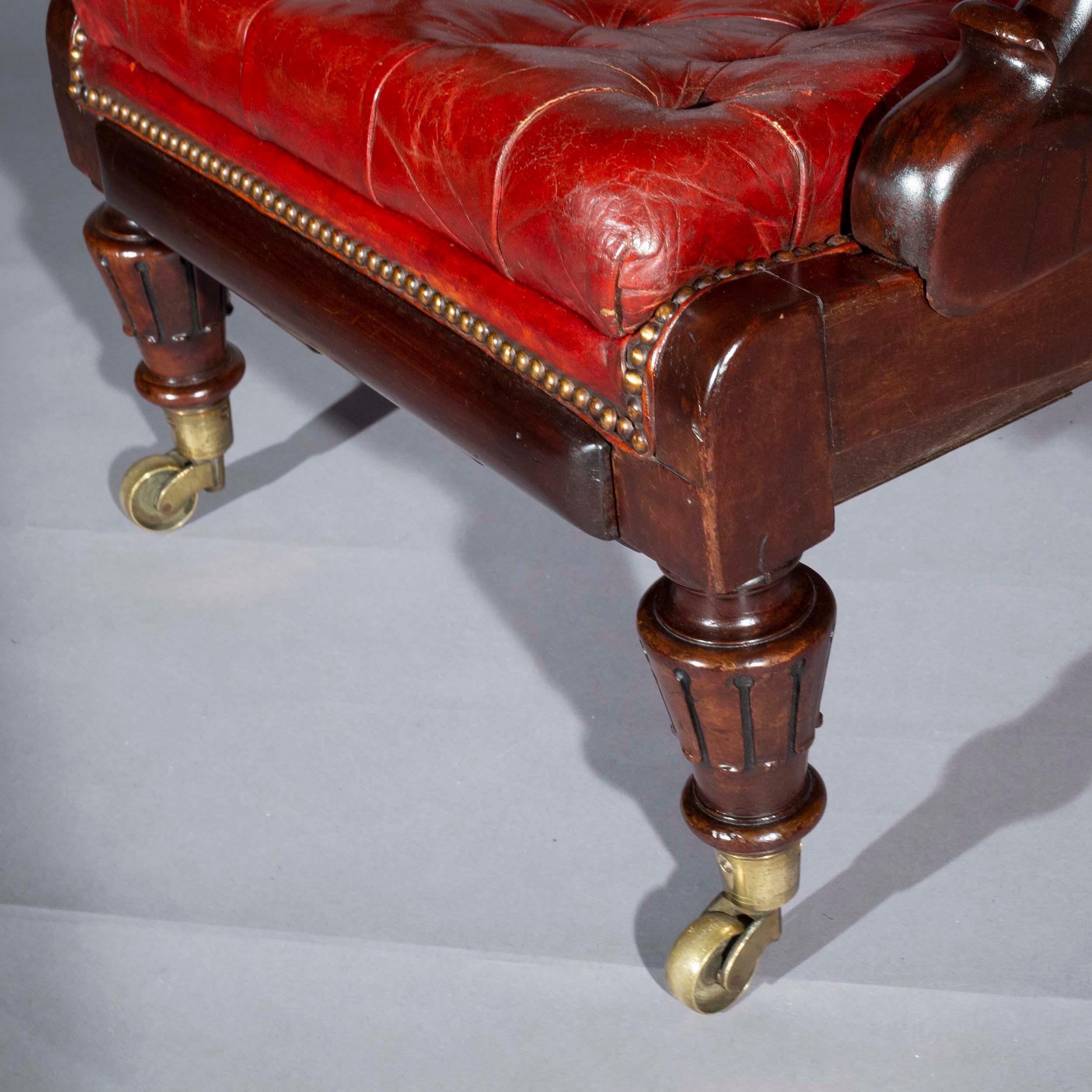 Antique Reclining Armchair in Old Red Leather For Sale at 1stDibs ...