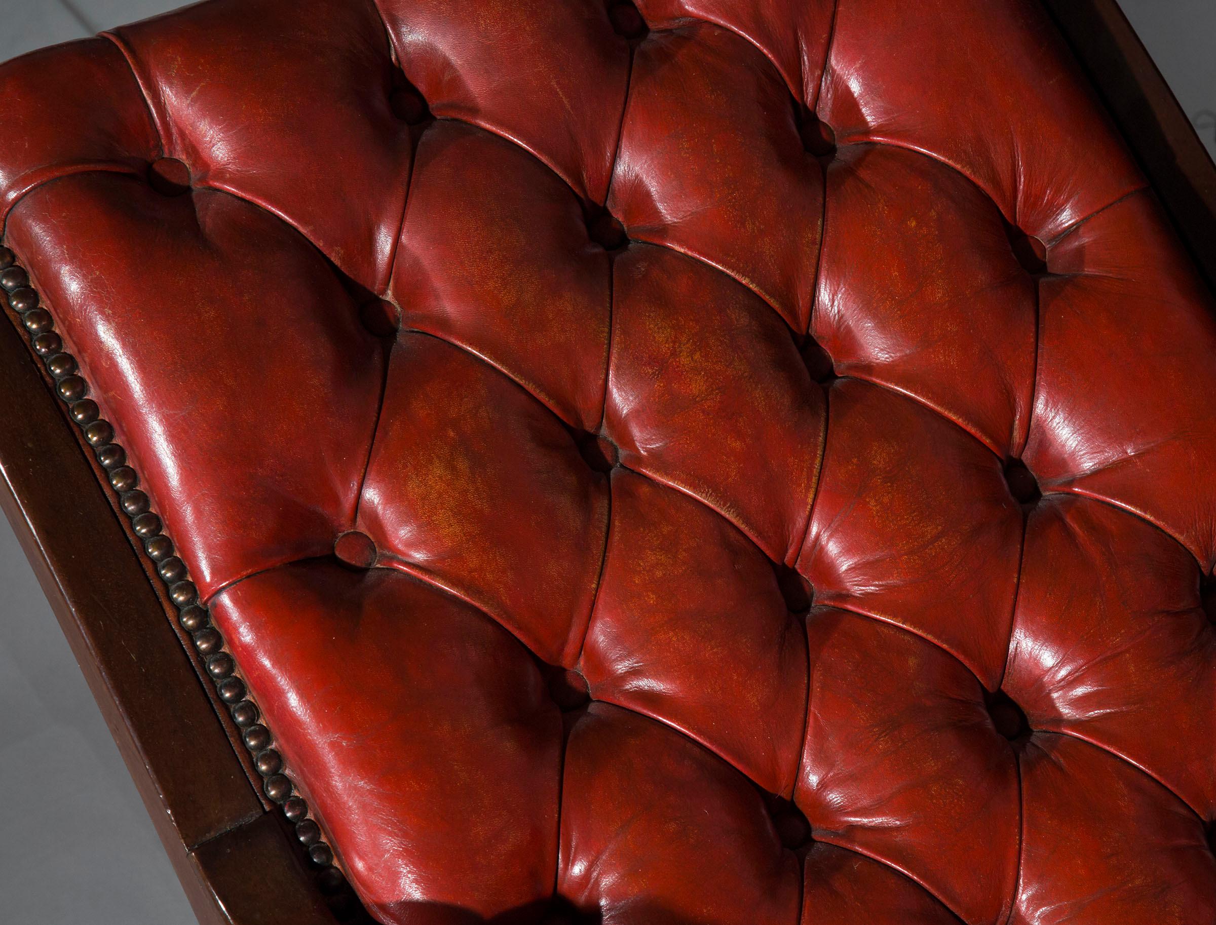 Antique Reclining Armchair in Old Red Leather For Sale at 1stDibs ...