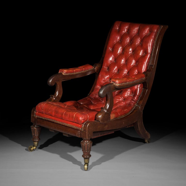 Antique Reclining Armchair in Old Red Leather For Sale at 1stDibs ...