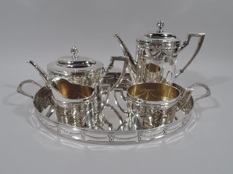 Antique Regency Revival Silver Coffee and Tea Set on Tray For Sale at ...