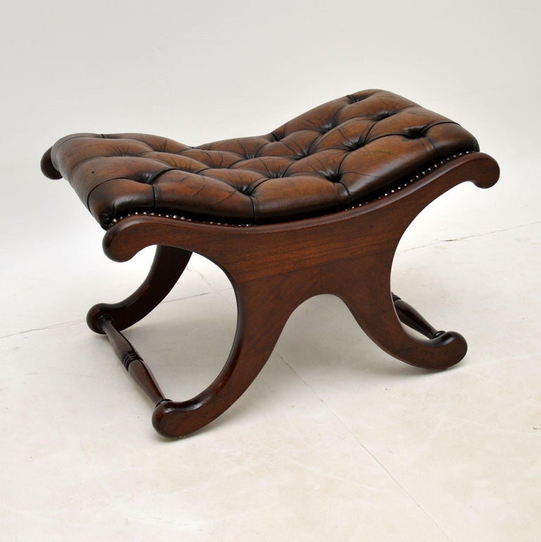 Antique Regency Style Leather Armchair and Stool For Sale at 1stDibs