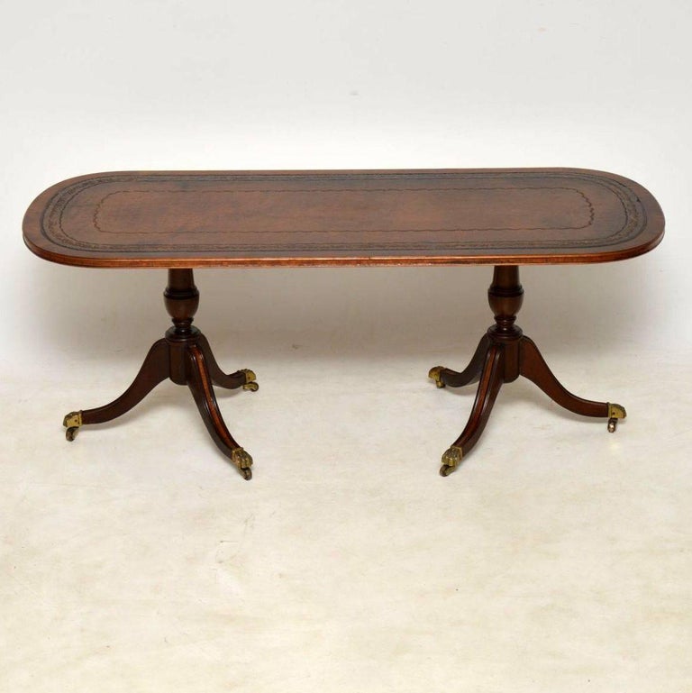 Antique Regency Style Leather Top Mahogany Coffee Table at 1stDibs
