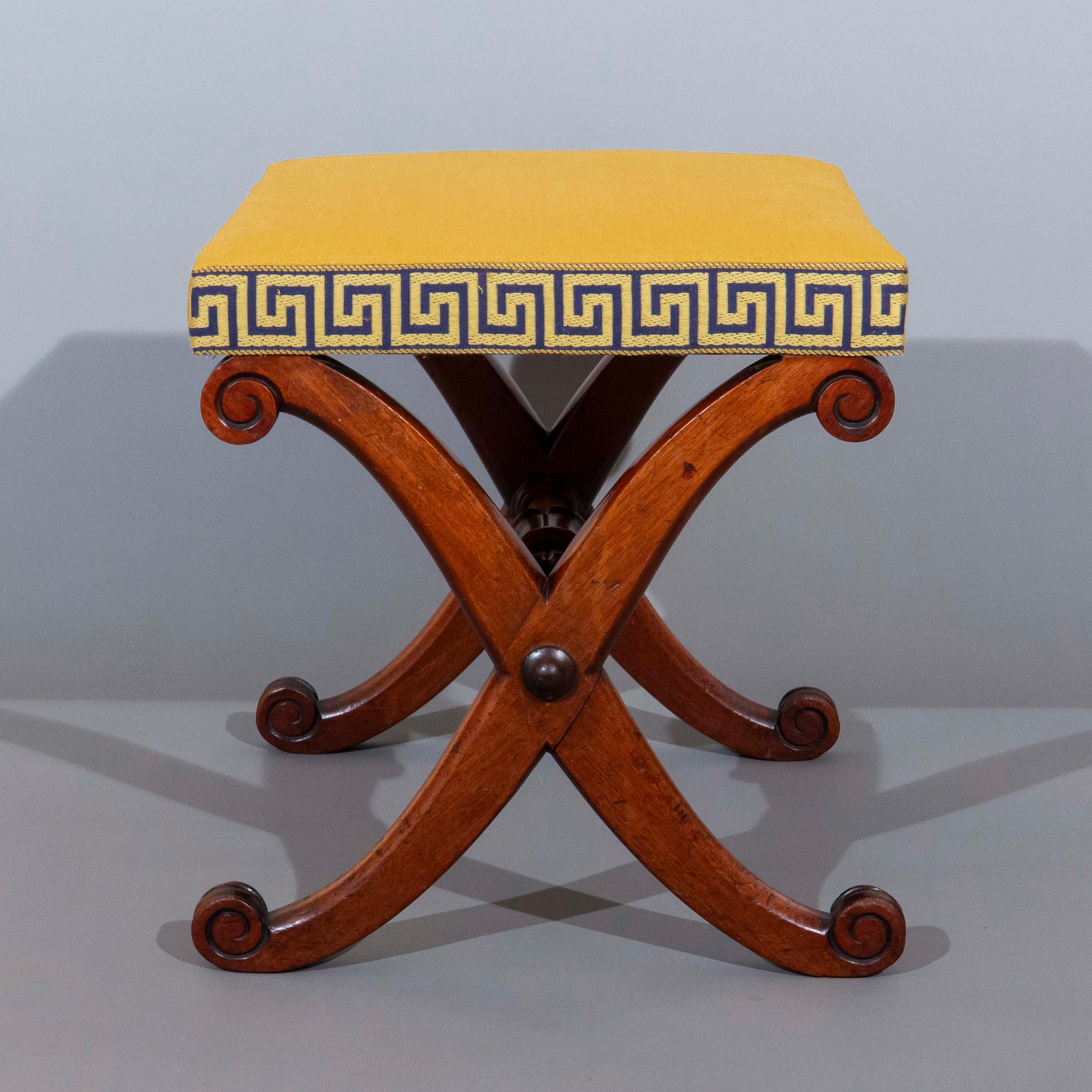 Antique Regency X-Frame Stool or Bench with Greek Key Border For Sale ...