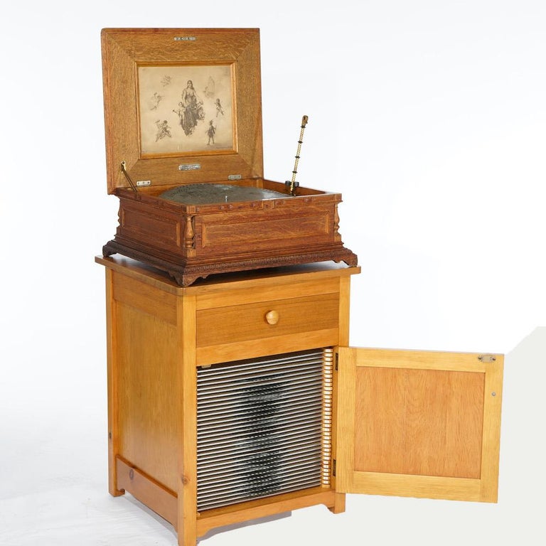 Antique Regina Carved Oak Music Box with Custom Cabinet and Discs ...