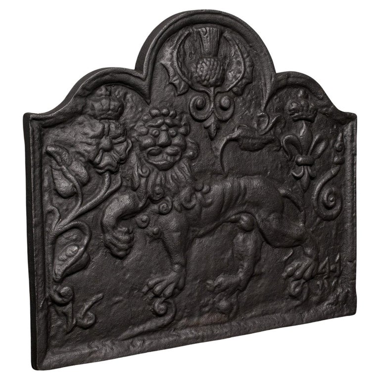 Antique Relief Fire Back, English, Iron, Fireplace, Carolean Revival ...