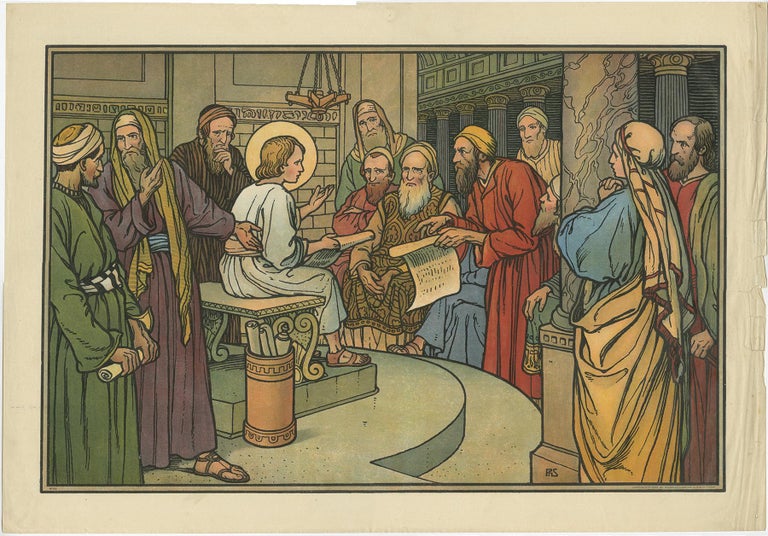 Antique Religion Print of Christ among the Scribes (1913) at 1stDibs