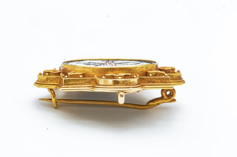 Antique Religious Brooch Micro Mosaic 18K Yellow Gold For Sale at 1stDibs