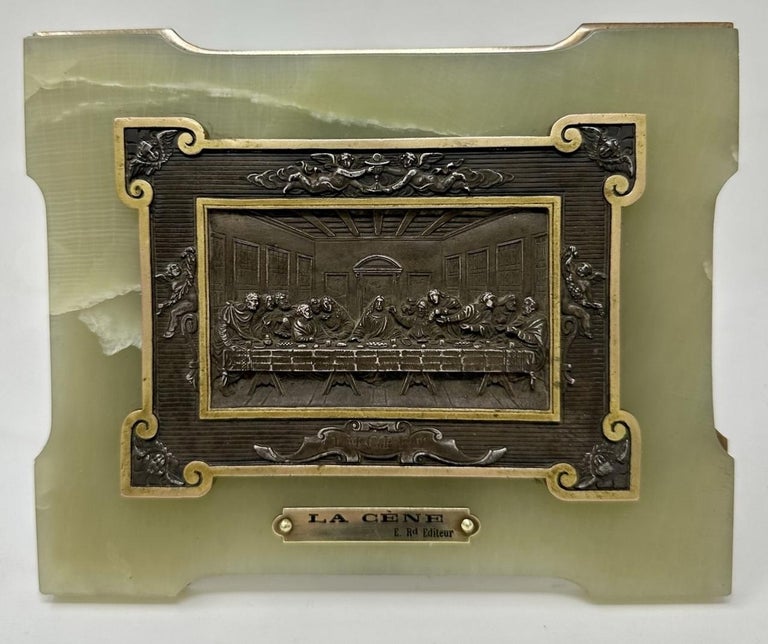 Antique Religious Grand Tour Bronzed Plaque Last Supper Alabaster Brass ...
