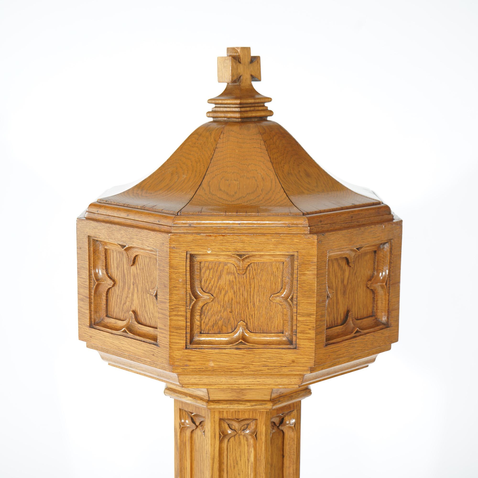 Antique Reliquary Baptismal Gothic Oak Octagonal Baptismal Cabinet ...