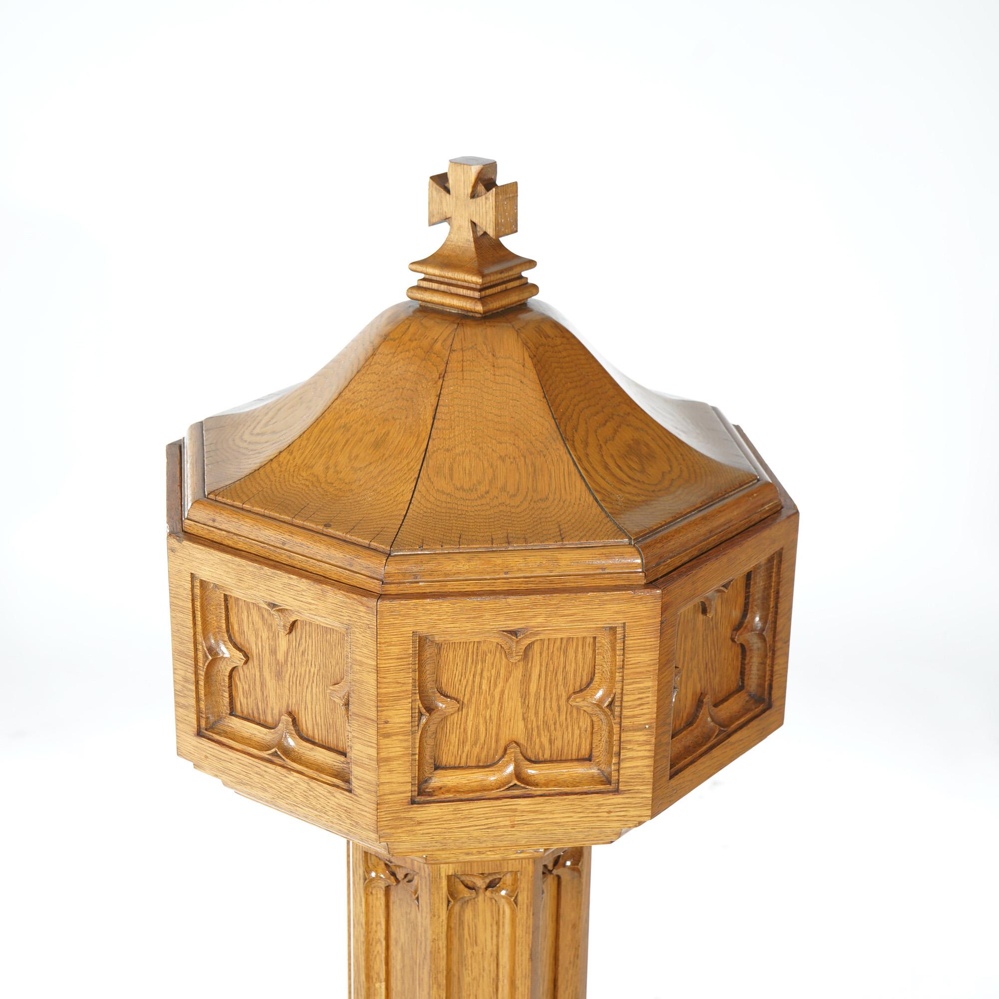 Antique Reliquary Baptismal Gothic Oak Octagonal Baptismal Cabinet ...